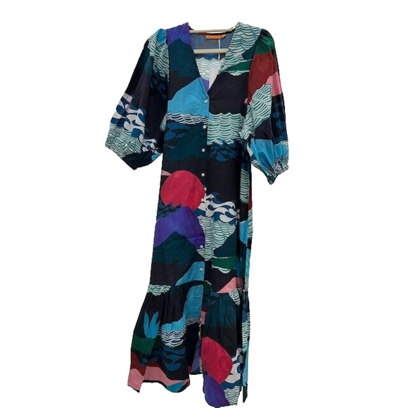 Oliphant | Dresses | Oliphant Shirt Dress Button Up Puff Sleeves Midi ...